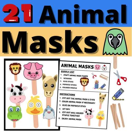 Zoo Animal Masks Craft Activities Color and Black White Coloring Pages