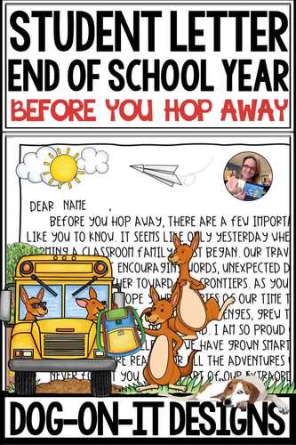 End of Year Letter from Teacher to Students Kangaroo Editable Australia