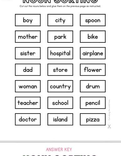 Nouns Worksheet, Nouns Sorting Activity, Grammar, Parts of Speech, Pre ...
