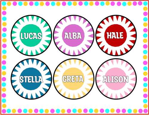 Printable Student Name Labels, Bright Name Plates, Colorful Name Cards