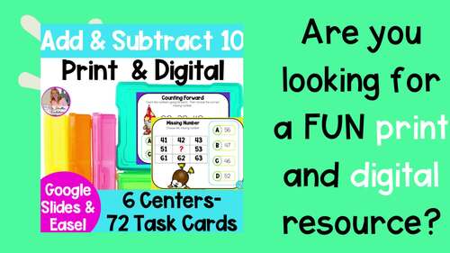 Add & Subtract 10 | 6 LOW PREP Math Centers | Digital and Print | 1.NBT.5