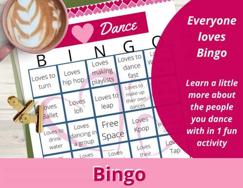 I Love Dance Bingo Game for Valentines Day or Back to School Activity