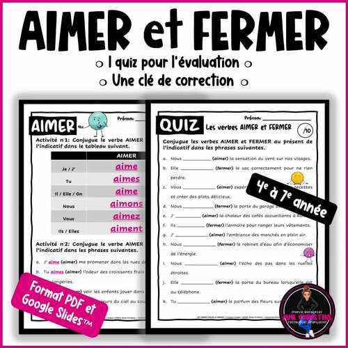 Les verbes AIMER et FERMER au présent de l'indicatif I Activités et quiz