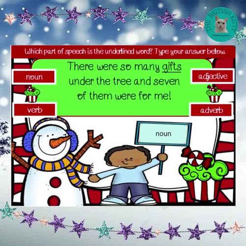 Christmas Parts of Speech Nouns Verbs Adjectives Adverbs Boom Cards™