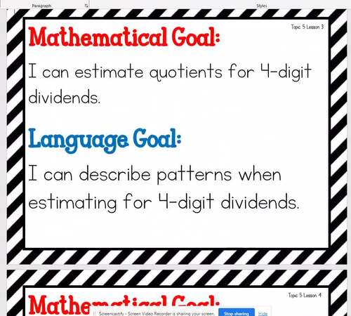 4th Grade Envision Math Learning Targets - I Can statements - Topic 5
