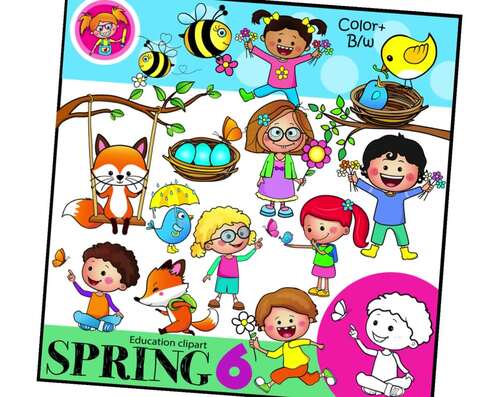 Spring 5 & 6 clipart BUNDLE - Full color, plus black/ white images.