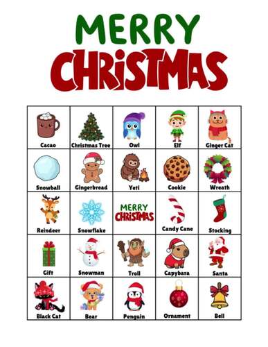free Christmas Preschool Bingo 30 Cards printable activity esl game