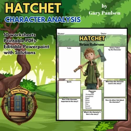 HATCHET by Gary Paulsen - Character Analysis Worksheets by Prose Palooza