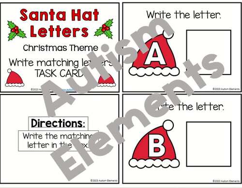 Santa Hat Write Letters Task Cards-Christmas/Winter- Autism SPED Resources