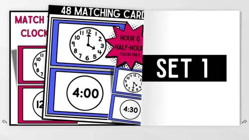 1st Grade | Telling Time to the Hour and Half Hour | Matching Cards ...