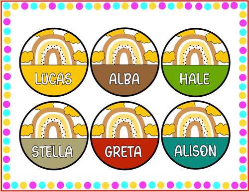 Autumn Rainbow Student Name Labels, Boho Bright Colors Rainbow Name Plates