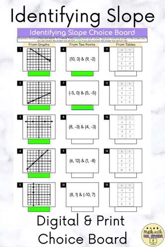 Identifying Slope Choice Board Digital and Printable by mathwithmsrivera