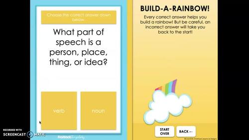 Raindrop Hunt Digital Game: Identifying the Eight Parts of Speech |Editable