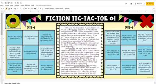 3rd Grade Reading Games | Fiction Tic-Tac-Toe *with Digital Reading Games