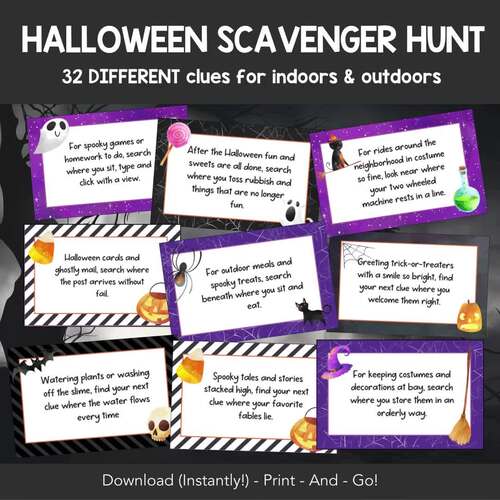 Halloween Scavenger Hunt - Indoors and Outdoor Treasure Hunt Clues
