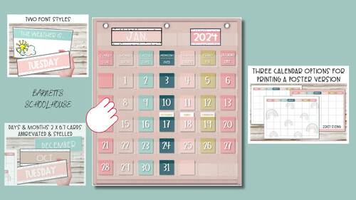 Boho Editable Calendar Set- Easy Print Pocket Chart Calendar Set