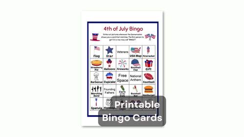 4th of July Bingo Game, 50 Printable Bingo Cards, Patriotic Educational ...
