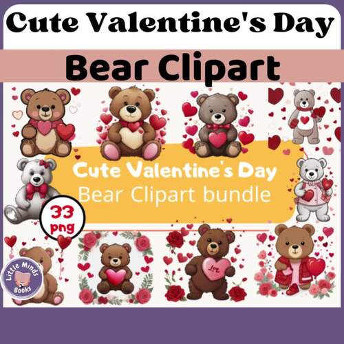 Cute Valentine's Day Bear Clipart by Little Minds Books | TPT