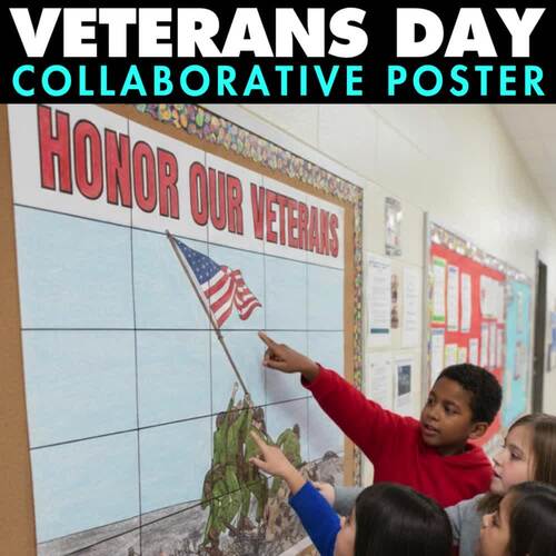 Veterans Day Activity Collaborative Poster Patriotic Raising the Flag ...