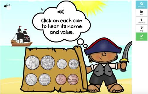 Coin Identification, Sorting, Matching & Counting | Pirates (BOOM CARDS)