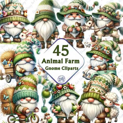 Watercolor Animal Farm Gnome PNG Clipart Bundle - Farmers Market, Fairy ...