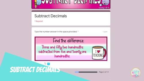 5th Grade Subtracting Decimals Quiz Google Classroom by Loving Math