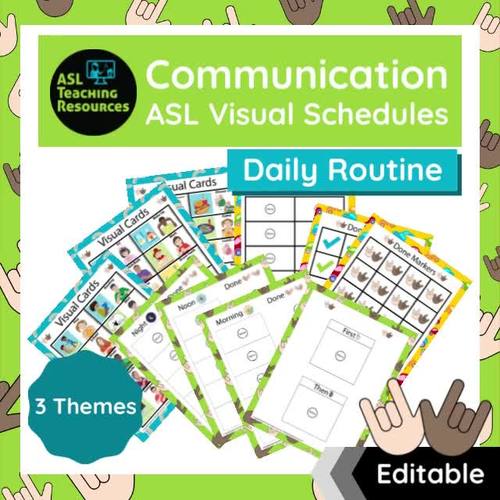 Bilingual Communication Visual Schedule Cards Daily Routine in ASL Editable