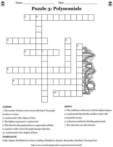 Algebra 2 Review The Full Year Vocab Math Crossword Puzzle With Word Banks