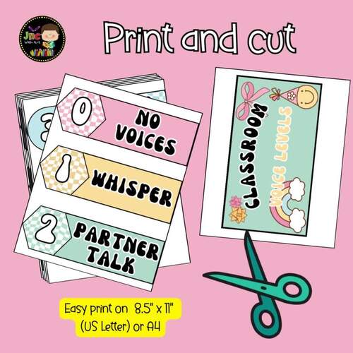 Voice Level Chart Voice Levels Poster Groovy Retro Pastel Classroom Decor