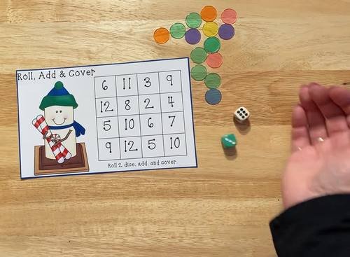 Addition to 12 Roll Add Cover Dice Game for Grade K-2 Christmas Math ...