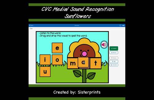 CVC Medial Sound Recognition Sunflowers by Sister Prints | TPT