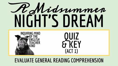 Shakespeare's A Midsummer Night's Dream Act 1 Quiz and Answer Key