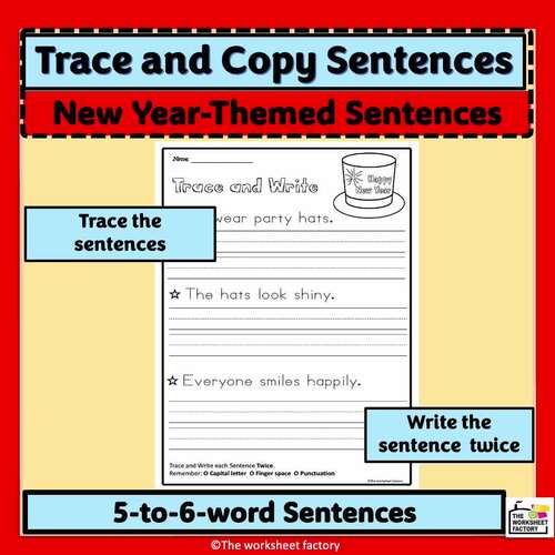 New Year Copy Sentences| Handwriting Practice Worksheets (Trace & Write) KG
