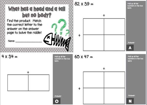 Partial Product (Box Method for Multiplication) Practice Worksheets