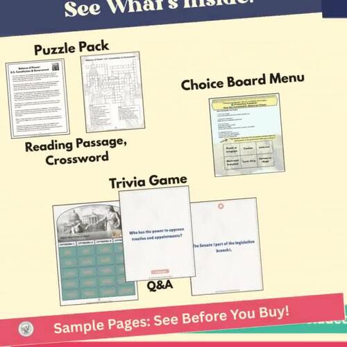 Limiting Federal Power HSS 5.7.4 - Puzzle Pack, Trivia Game & Choice Board