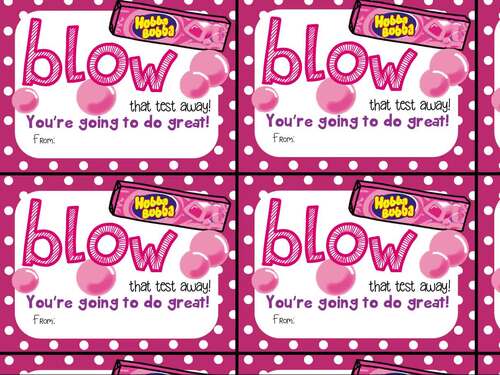 Hubba Bubba Bubble Gum Testing Motivation Treat Tag- Blow that test away!