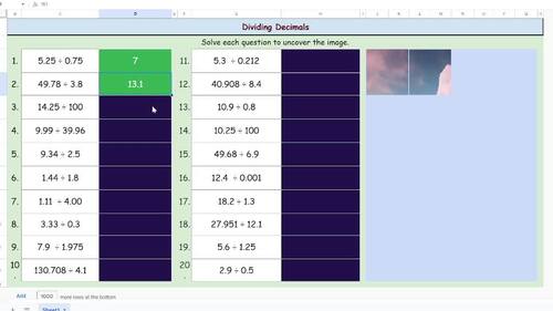 Dividing Decimals by Decimals Digital Math Activity Mystery Picture ...