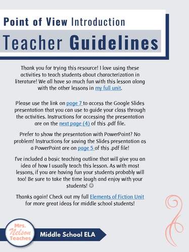 Point of View Activities for Middle School by Mrs Nelson Teaches