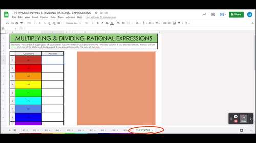 Multiplying & Dividing Rational Expressions Picture Puzzle Activity