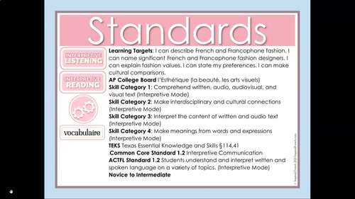 French Beauty Fashion Reading Performance Task Comprehensible Input ...