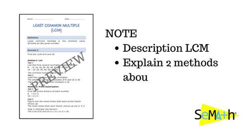 Least/ Lowest Common Multiple NOTE + PRACTICE Differentiated Worksheet ...