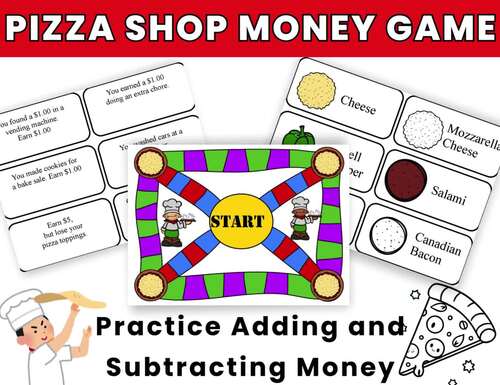 Pizza Shop Money Game-Printable Board Game Adding and Subtracting Money ...
