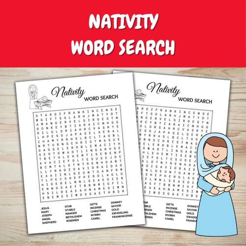 Christmas Nativity Word Search Activity, Printable Religious Christmas ...