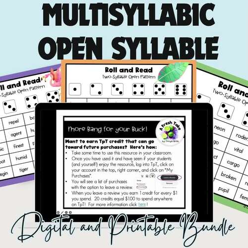 Roll & Read Multisyllabic 2 Syllable Open Words Sentences Digital ...