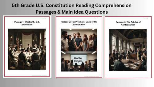 5th Grade U.S. Constitution Reading Comprehension Passages & Main idea ...