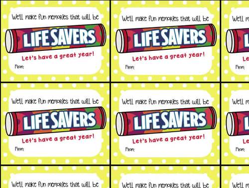 Lifesavers Beginning of Year Gift Tag- We'll make fun memories that'll ...