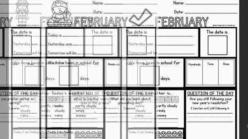 February Morning Work (Calendar/Weather) PreK, Kindergarten, First