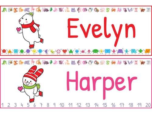 Winter Animal Student Desk Plates: 30 Editable Designs with PowerPoint