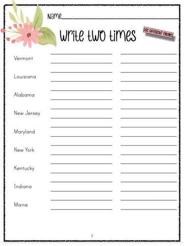 LEARN TO SPELL 1 - 25 US STATES - Spelling Practice Sheets & Easel Self ...