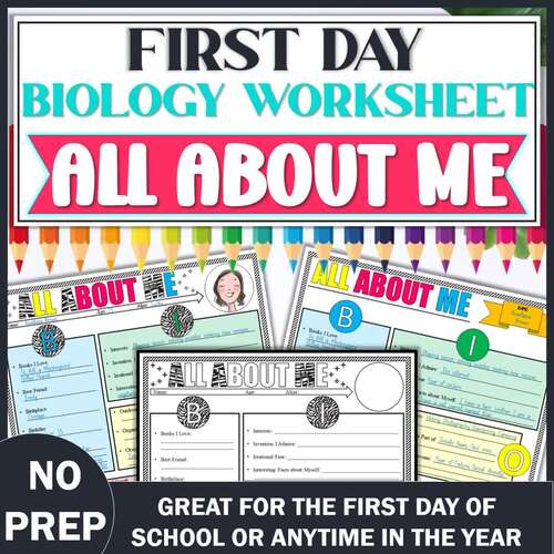 Biology First Day Activity| All About Me Worksheet High School| Back to ...